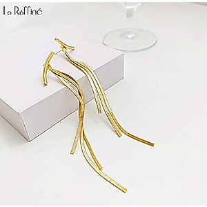Tassel Earrings 925 Sterling Silver 14K Gold Plated Glossy Arc/Bar Long Thread Geometric Earrings for Women Girl Gifts Present Valentines Birthday Anniversary Mothers Day Christmas Gold Color