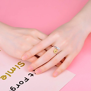 BEILIN You Are My Sunshine Sunflower Ring for Women S925 Sterling Silver I Love You Forever Promise CZ Heart Ring Adjustable Wrap Open Ring