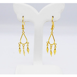 Lai Thai Gold Plated Bangle 24k Thai Baht Yellow Gold Filled Bracelet Size 6.5 Inch and Earrings 1 Pair