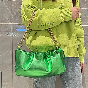 NAARIIAN Women‘s cloud-shape Metallic PU dumpling bags | Chunky chain clutch purses | Detachable shoulder strap Evening Handbags (Apple Green)