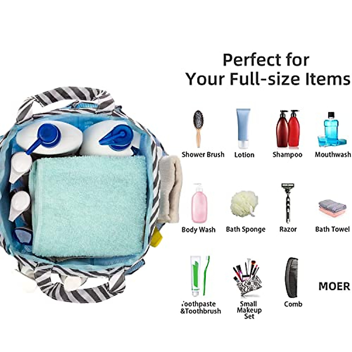 ARCCI Mesh Shower Caddy Tote, Large Portable Shower Caddy Basket with 8 Pockets, Quick Dry Hanging Toiletry Bath Shower Bag for College Dorm Room Essentials, Gym, Bathroom, Camp, Travel, Blue