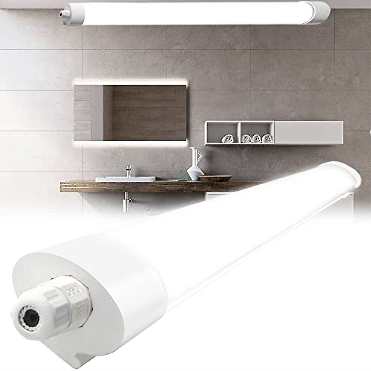 Super Bright LED Ceiling Light Fixture 4FT, 5000K Utility Shop Lights, IP66 Waterproof Garage Light,Ceiling and Under Cabinet Light, 48W 5200LM Tube Light for Garage Hallway Kitchen Workbench Office