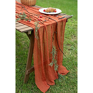 Keketo Cheesecloth Table Runner Terracotta Rust Gauze 120 Inch 10 FT Rustic Burnt Orange Cheese Cloth Table Runner for Wedding Baby Bridal Shower Party Boho Sheer Spring Centerpiece Home Decoration