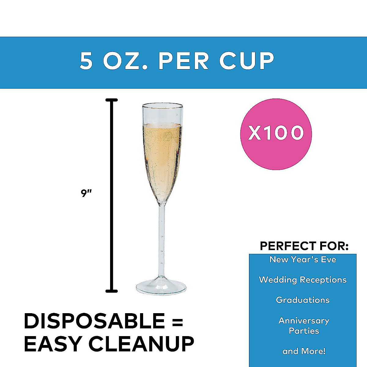 Fun Express Premium Plastic Etched Champagne Flutes Bulk 100 Ct