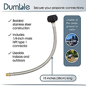 Dumble Low Pressure Regulator Hose, 15in Steel, 2pk - Pigtail Propane Hose for LP Gas Low PSI Regulator Pipe, RV Lines