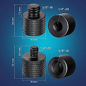 8 Pack Camera Screw Adapter 1/4 Male to 3/8 Female and 3/8 Male to 1/4 Female Camera Screw Adapter for Camera Tripod Stand Microphone Stand Mic Mount (Black)