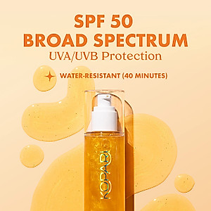 Kopari Sun Shield Body Glow, Broad Spectrum SPF 50, Lightweight Shimmering Gel Texture Absorbs Quickly, Non Sticky, Glowing Results, Gold 5 oz