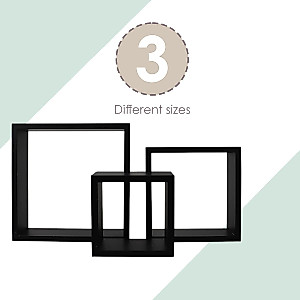 Home Basics Durable 3-Piece MDF Floating Wall Cubes (1, Black) | Shadow Box Frames are Perfect for Any Room | Frame Your Favorite Items on Display