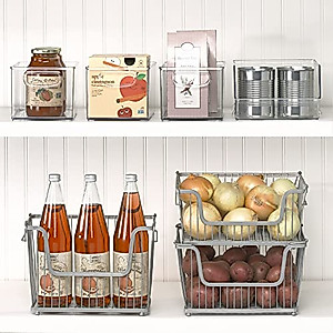 mDesign Wire Basket — Multipurpose Organiser Basket with Adjustable Handles — Stackable Bathroom and Kitchen Storage Solution — Set of 3 — Matte Silver