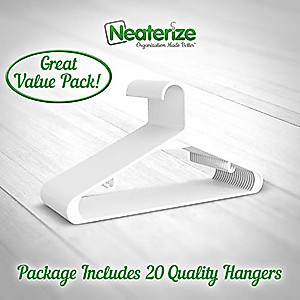 Plastic Clothes Hangers Heavy Duty - Durable Coat and Clothes Hangers - Lightweight Space Saving Laundry Hangers - Perfect Dorm Room Essentials for College Students Guys, Boys or Girls - 20 Pack White