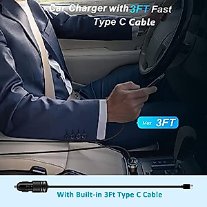 Android USB C Samsung Super Fast Car Charger for Samsung Galaxy S23 Ultra/S23/S23 Plus/A14 5G/A54/S22/S21 fe/S20/A53 5G/A13/A03S/A32, 60W Fast Car Adapter with 30W Built-in Type C Fast Charging Cable