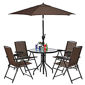 Goplus Sets of 4 Folding Sling Chairs Portable Chairs for Patio Garden Pool Outdoor & Indoor w/Armrests and Adjustable Back