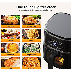 Adoolla 5.0 Qt Air Fryer Oven, Nonstick Cooker with Recipes, Oil Free, Electric Hot Air Fryer, Black