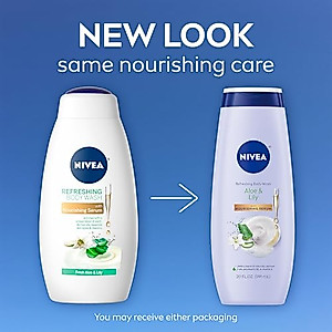 NIVEA Fresh Aloe and Lily Refreshing Body Wash with Nourishing Serum, 20 Fl Oz Bottle