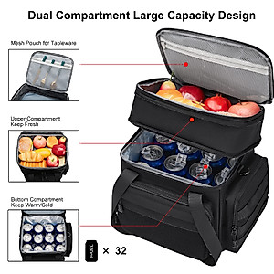 Gafetrey Large Tactical Lunch Box for Men, Insulated Lunch Bag Adult, Thermal Lunchbox Leakproof Waterproof Cooler Bag, Dual Compartment Lunch tote, Large Lunch Pail for Office Camping (Black) 24L