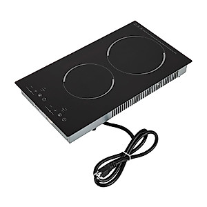 Electric Ceramic Cooktop with Plug, 1500W 110V Portable Cooktop 2 Burners Electric Built-in Cooktop Sensor Touch Control Countertop Electric Hot Plate, 9 Heating Level