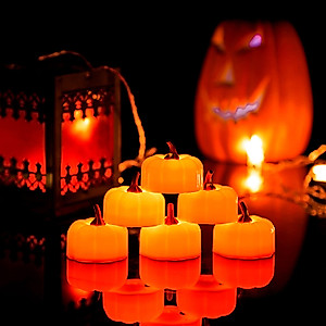 RSXCEOM 12 Pack LED Pumpkin Lights, Halloween Pumpkins Battery Operated, Pumpkin Tea Lights, Flameless Candles for Halloween Decoration, Party, Orange