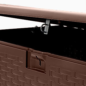 Plastic Development Group Multipurpose 73 Gallon Resin Outdoor Backyard Patio Storage Deck Box Container with Soft Close Lid, Java Brown