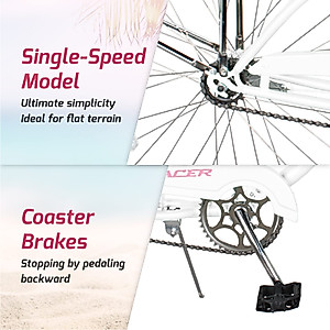 Tracer Nova Beach Cruiser Bike for Women,26 Inch Wheels,Hi Ten Steel Frame,1 Speed,Coaster Brake,Hybrid Bike for Adults,Complete Cruiser Bikes,White