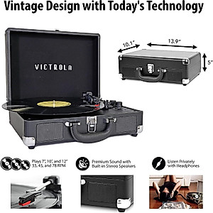Victrola Journey+ Bluetooth Suitcase Record Player, Dark Brown (VSC-400SB-DBR-SDF)