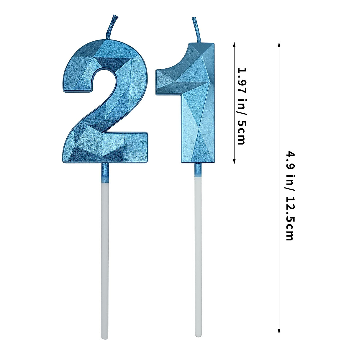 21st & 12th Birthday Candles for Cake, Blue Number 21 12 3D Diamond Shaped Candle Birthday Decorations Party Supplies for Girls, Boys, Women or Men