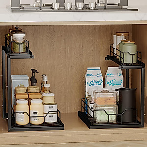 Fixwal 2 Pack Under Bathroom Sink Organizer and Storage, 2-Tier Adjustable Height Kitchen Bathroom Cabinet Organizers and Storage, Metal Pull Out Under Sink Storage for Kitchen Bathroom Cabinet Pantry