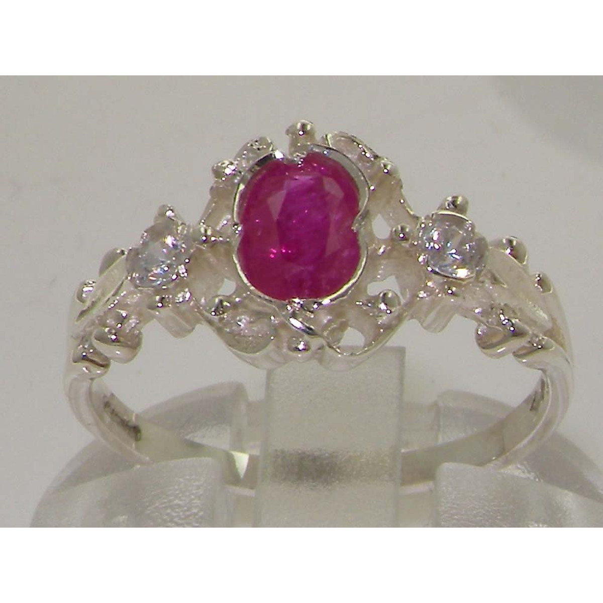 LetsBuyGold 925 Sterling Silver Cubic Zirconia and Real Genuine Ruby Womens Trilogy Ring - Size 11