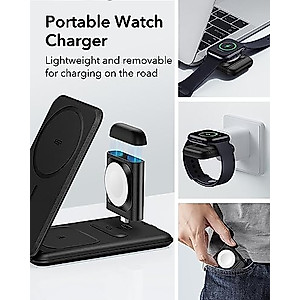 ESR 3 in 1 Charger for Magsafe, Travel Charger Stand for Magsafe, Made for Apple Watch Certified, Foldable Charging Station Compatible with Magsafe and iPhone 15/14/13/12, AirPods Pro, Black