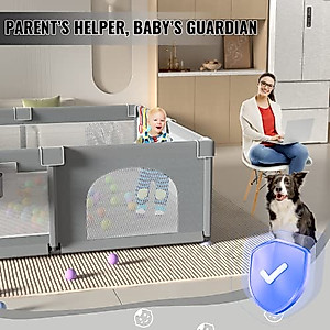 LUTIKIANG Baby Playpen, 79" X 71" Extra Large Playpen for Babies and Toddlers with Gates, Baby Play Yards, Baby Fence Play Area, Safety Indoor Baby Play Area with Ocean Balls (Grey)