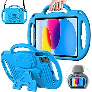 AVAWO Kids Case for iPad 10th 10.9 Inch 2022/iPad Air 6/5/4 2024 Generation Pro 12345- with Shoulder Strap/Handles/Adjustable Kickstand Light Weight Durable Cover for iPad 10 gen, Blue