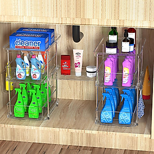 NIHEHAG Large 3 Tier Under Sink Organizers and Storage Bathroom - Multi Purpose Bathroom Cabinet Organizer,Pull Out Organizer and Storage with Dividers/Hooks,Clear Adjustable Medicine Bins (XL)