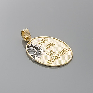 14k Yellow Gold Celestial Charm Pendant, You Are My Sunshine with Cut-Out White Sun