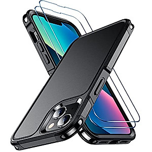 Temdan for iPhone 13 Mini Case [Military Grade Drop Protection] [Tempered Glass Screen Protector] Non-Slip Heavy Duty Full-Body Shockproof Phone Case-Black