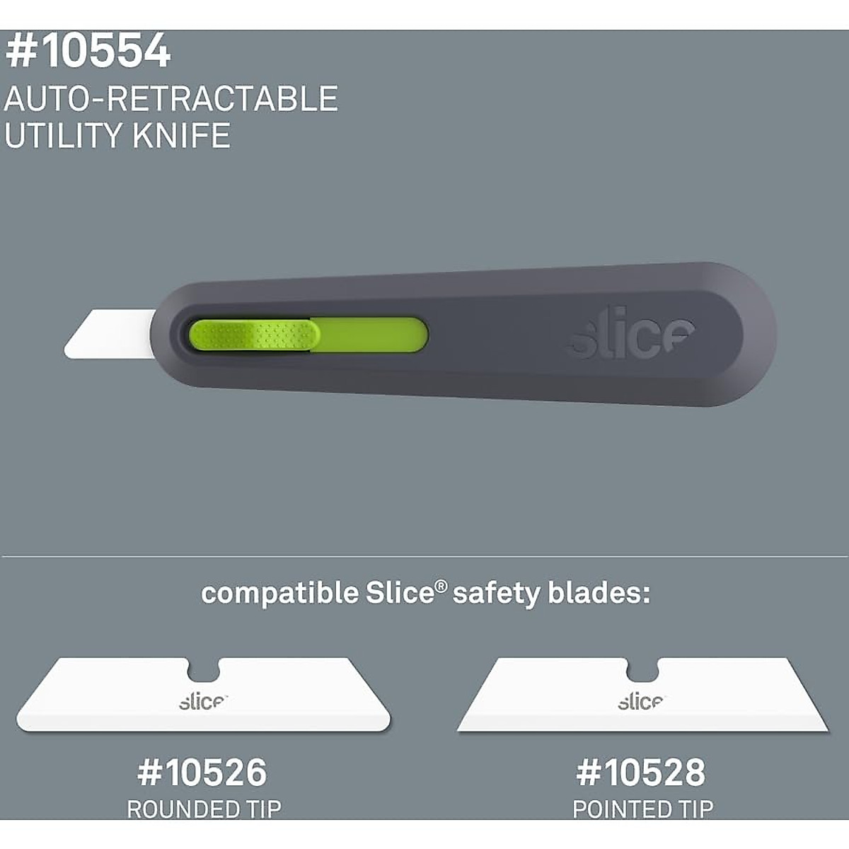 Slice 10554 Auto Retract Utility Knife, Finger Friendly, Safe Ceramic Blade Retracts Automatically, Lasts 11x Longer Than Steel, 1 Pack, Green