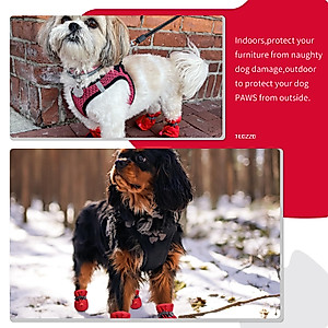 TEOZZO Dog Shoes Dog Boots & Paw Protector, Anti-Slip Sole Winter Dog Booties with Reflective Straps Dog Snow Boots for Small Medium Dogs 4PCS Red 5