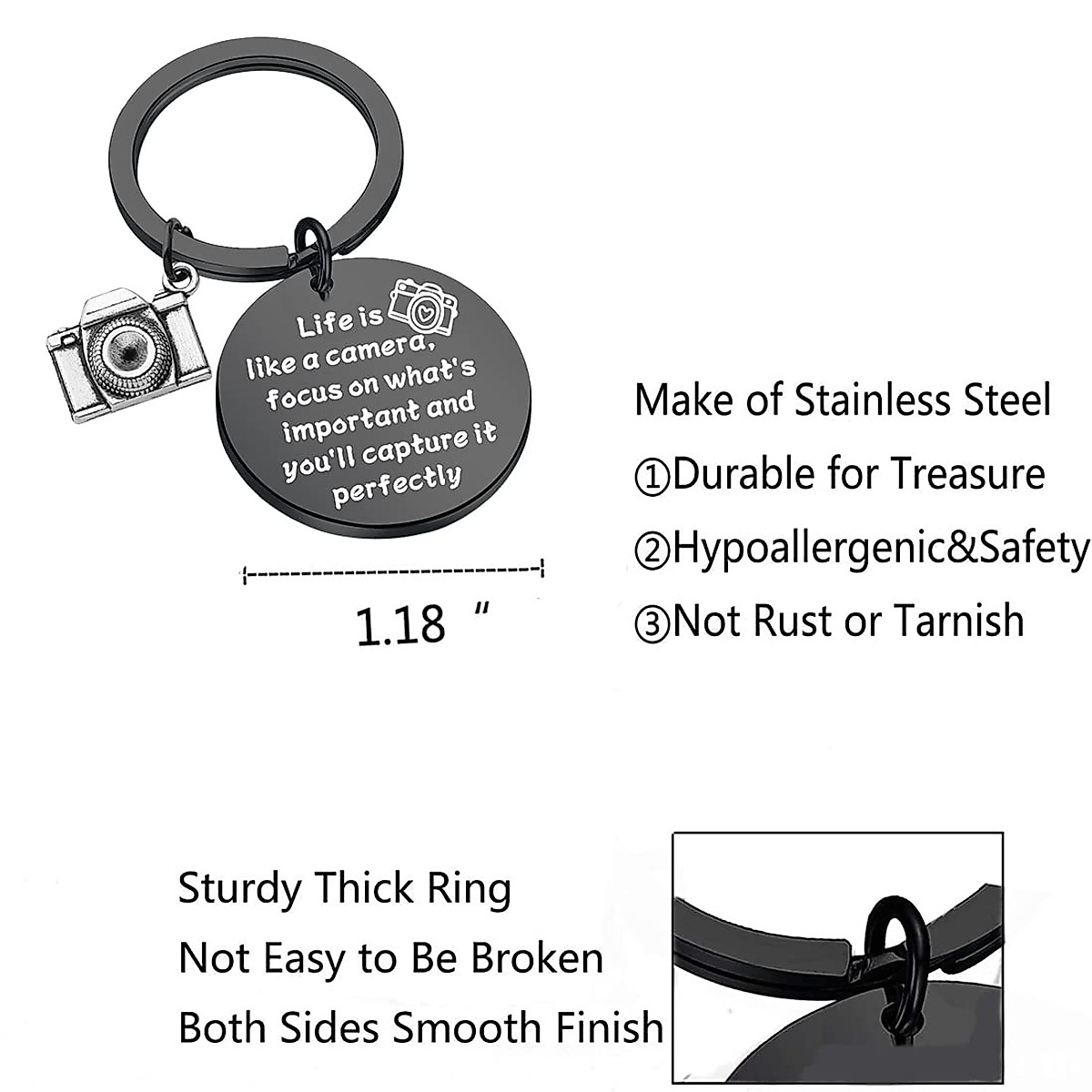 FUSTMW Photographer Gift Camera Charm Keychain Wedding Photographer Gift Camera Gifts (Black)