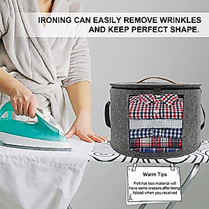Large Hat Storage Box with Lids, Foldable Felt Round Hat Storage Box with Handle Travel Case Clothes Storage Bin for Women&Men, Cowboy Hat Organizer Stuffed Animal Toy Clothes, Grey 17.7" x 11.8"