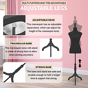 49.6"-63.7" Dress Form for Sewing Clothes Mannequin Stand Female Adjustable Manikin Body for Displays Women Jewelry Torso Model with Tripod Stand,Black