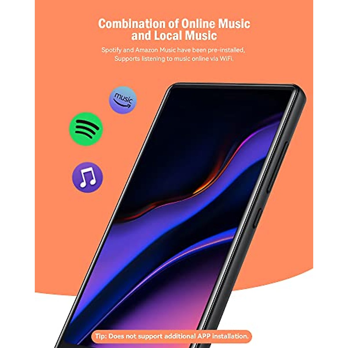 AGPTEK 40GB MP3 Player with Bluetooth and WiFi, 4" Full Touch Screen MP4 Player with Spotify, Android Online Music Player with Speaker, FM Radio, Expandable Up to 32GB