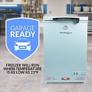 Nostalgia Classic Retro 3.5 Cu.Ft. Chest Freezer and Refrigerator All in One, Includes Rolling Wheels, Portable, Indoor/Outdoor, Lock and Keys, Removable Basket, Adjustable Temperature Dial with Gauge