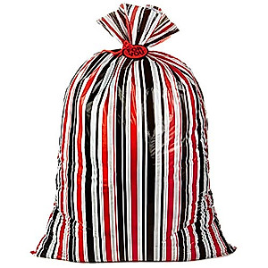 Hallmark 56" Oversized All-Occasion Plastic Gift Bag (Red, Silver and Black Stripes, For You) for Birthdays, Father's Day, Valentines Day, Christmas and More
