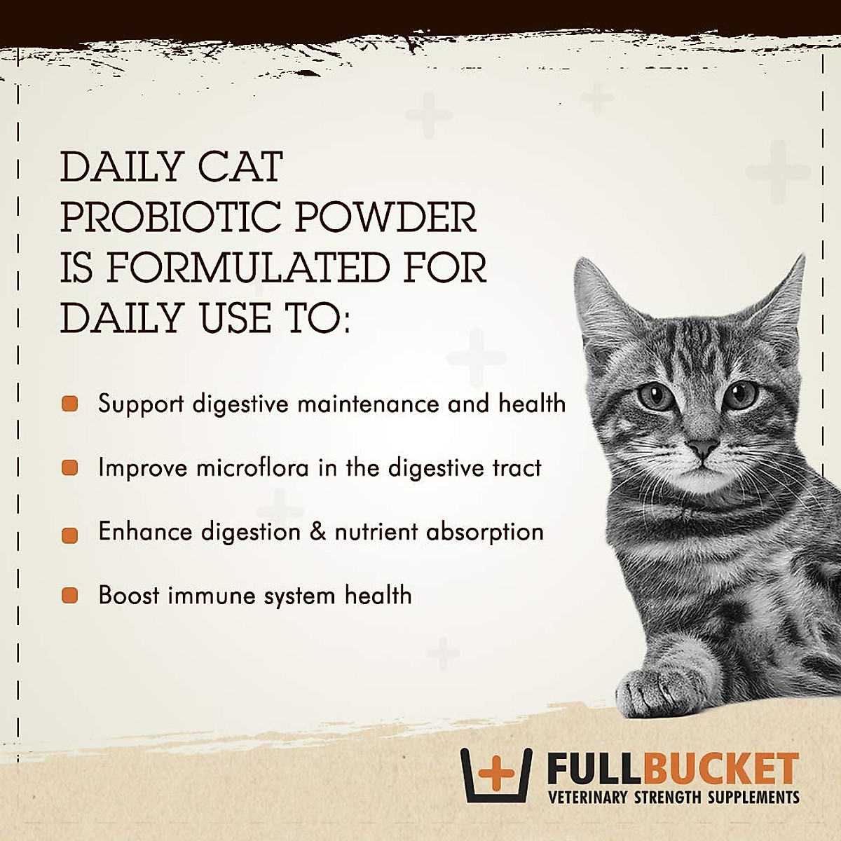 FullBucket Daily Cat Probiotic Powder - Digestive Supplement for Diarrhea, Gas and Supporting Gut & Stomach Health with Prebiotics & Enzymes, 30 Servings