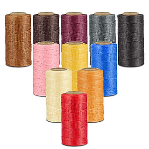 Flexzion Waxed Thread - 284 Yards 0.8mm 150D Polyester Wax Thread for Leather Sewing, Bookbinding, Stitching, & DIY Projects (2 Pack, Red & Black)