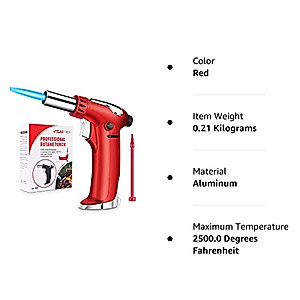Butane Torch, Vimzone Torch Lighter with Safe Lock, Adjustable Flame Blow Torch, Fit All Butane Tanks Kitchen Torch for BBQ, Baking, Brulee Creme, and Desserts (Butane Gas Not Included) Red…