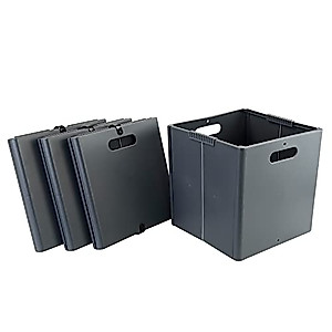 Zerdyne 4-Pack Plastic Collapsible Storage Cubes, Gray Foldable Cube Storage Bins