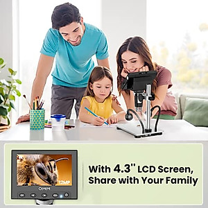 Coin Microscope 1000X - 4.3 Inch LCD Digital Microscope with 32GB Card, Opqpq USB Coin Microscope for Error Coins with 12MP Camera, LED Fill Lights, Metal Stand, PC View, Windows Compatible