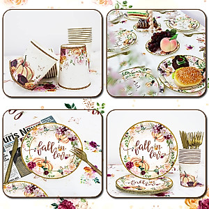 Fall in Love Party Decorations Fall Floral Pumpkin Decoration Set Includes Fall Tablecloths, Fall in Love Dinner Plate Boho Balloons Perfect for Bridal Shower Anniversary Engagement Party Decorations