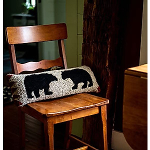 Chandler 4 Corners Artist-Designed Two Black Bears Hand-Hooked Wool Decorative Throw Pillow (8” x 24”) Wildlife Pillow for Couches & Beds - Easy Care Low Maintenance Bear & Wildlife Lumbar Pillow