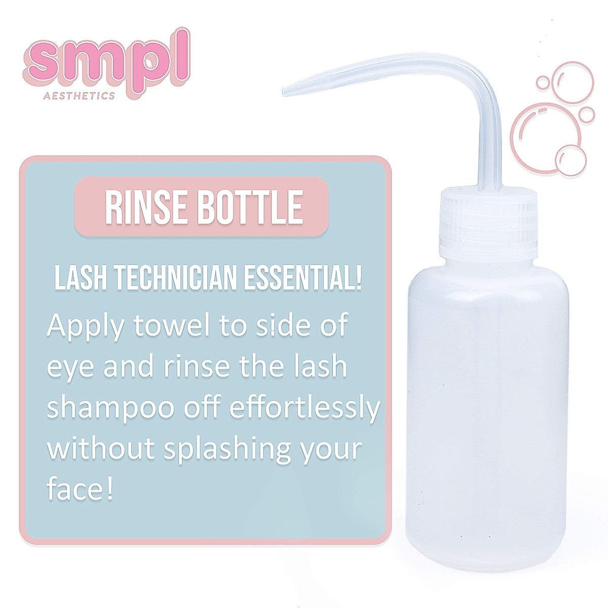 SMPL Aesthetics Eyelash Extension Cleanser, Lash Shampoo, Lash Cleaner for Extensions, Lash Brush, Rinse Bottle, Lash Bath, Free E-Book Sensitive, Paraben, Sulfate Free, Makeup Remover, Primer (Fresh)