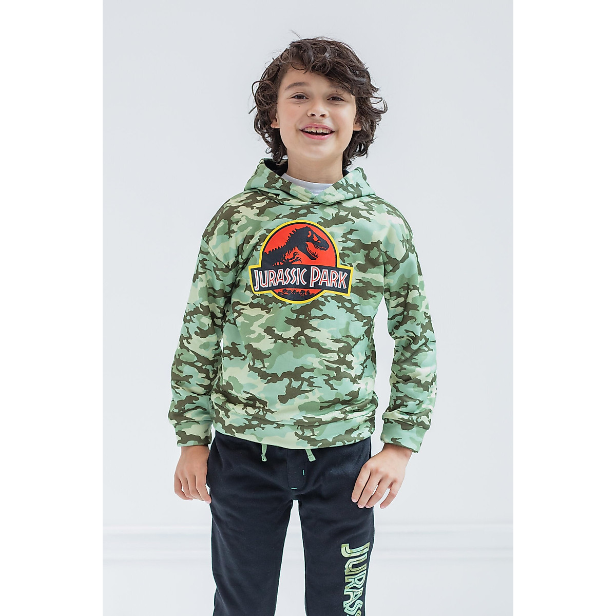 Jurassic World Jurassic Park Little Boys Fleece Pullover Hoodie and Pants Outfit Set Camo Black/Green 7-8